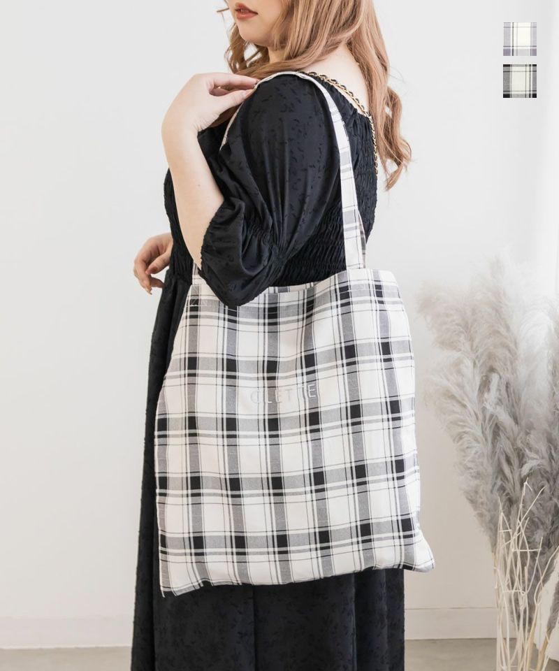 CLETTEオリジナル★ロゴ刺繍チェック柄トートバッグ | 大きいサイズ レディース専門店 CLETTE(クレット)【公式】
