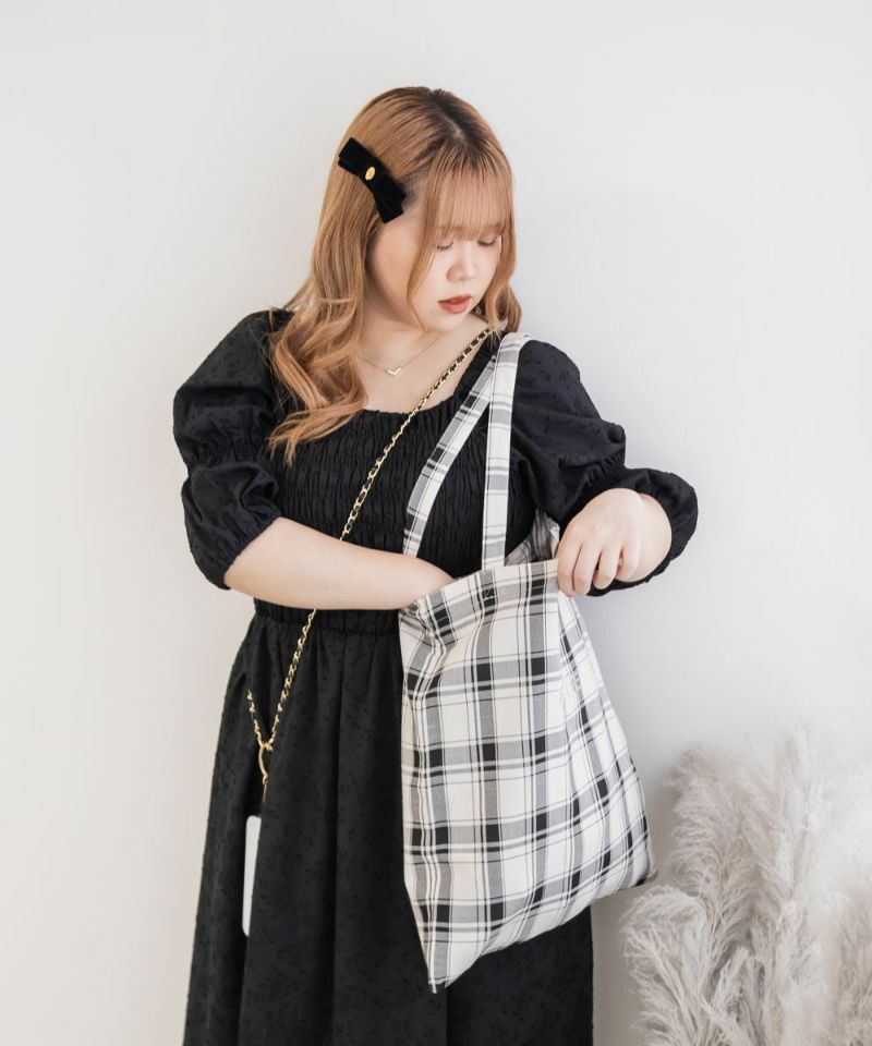 CLETTEオリジナル★ロゴ刺繍チェック柄トートバッグ | 大きいサイズ レディース専門店 CLETTE(クレット)【公式】