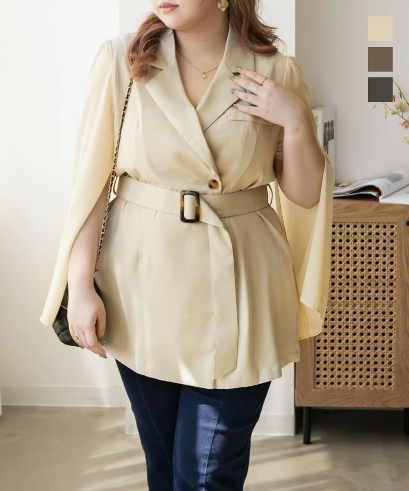 CLETTEオリジナル★ベルト付きスリットシアー袖ジャケット | 大きいサイズ レディース専門店 CLETTE(クレット)【公式】