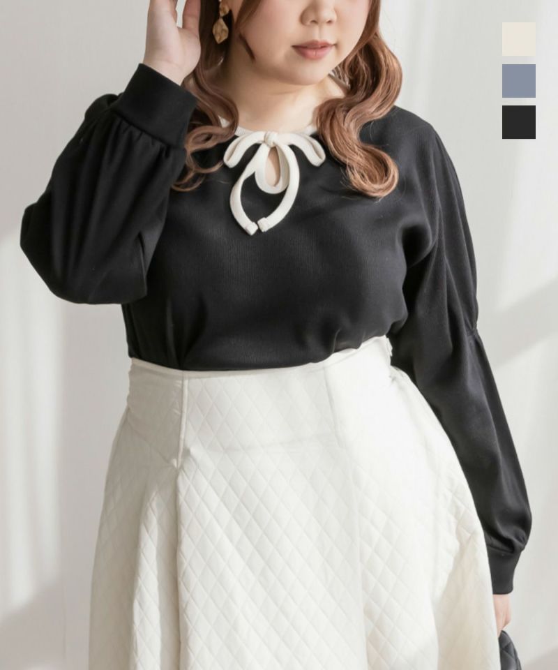 CLETTEオリジナル★配色リボン使いリブプルオーバー | 大きいサイズ レディース専門店 CLETTE(クレット)【公式】