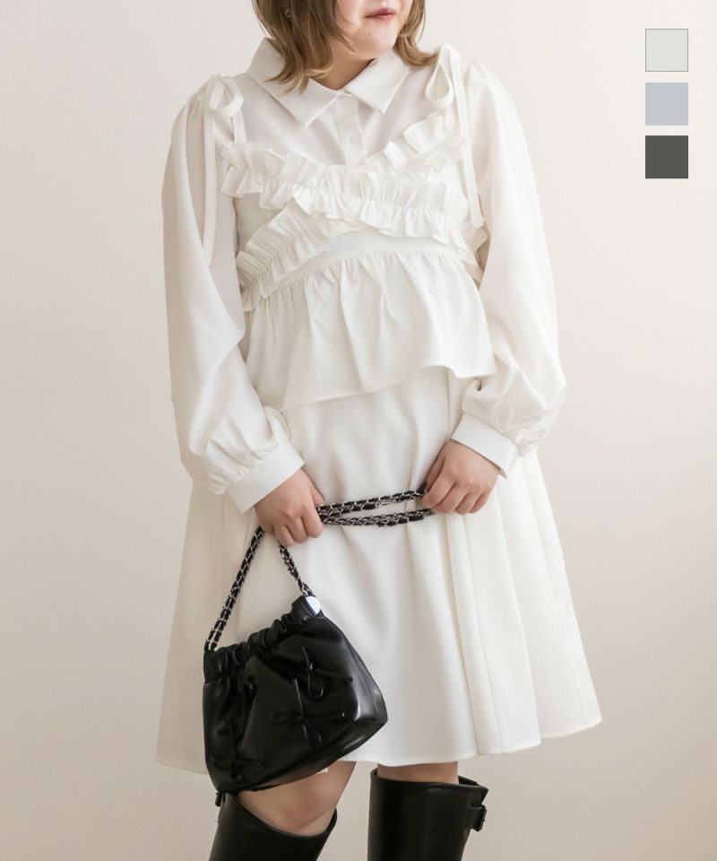 CLETTEオリジナル★フリルビスチェセットミニシャツワンピース | 大きいサイズ レディース専門店 CLETTE(クレット)【公式】