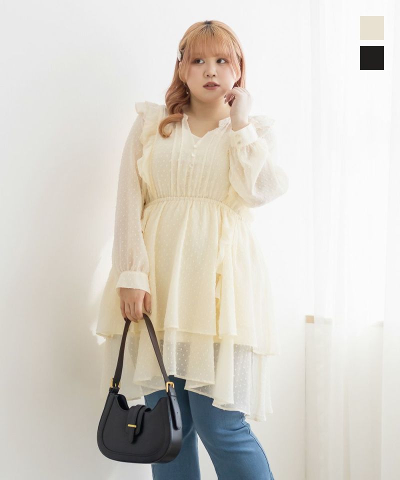 CLETTEオリジナル★インナー付きフリルティアードドビーチュニック | 大きいサイズ レディース専門店 CLETTE(クレット)【公式】