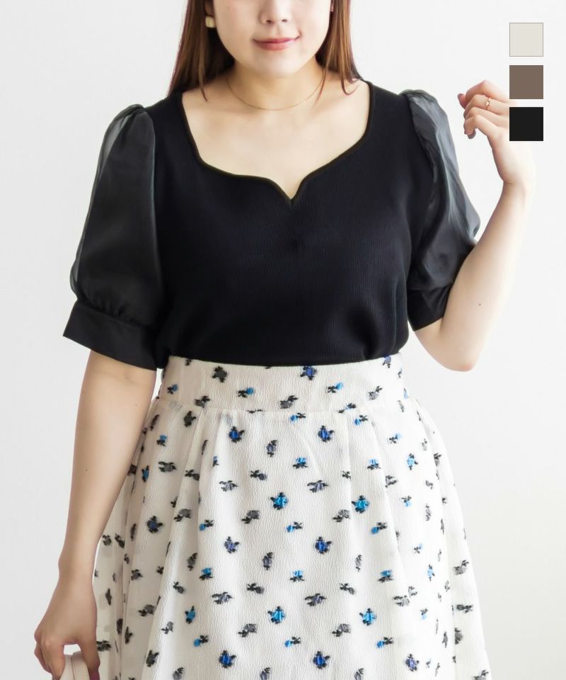 CLETTEオリジナル★シアー袖ハートネックニット | 大きいサイズ レディース専門店 CLETTE(クレット)【公式】