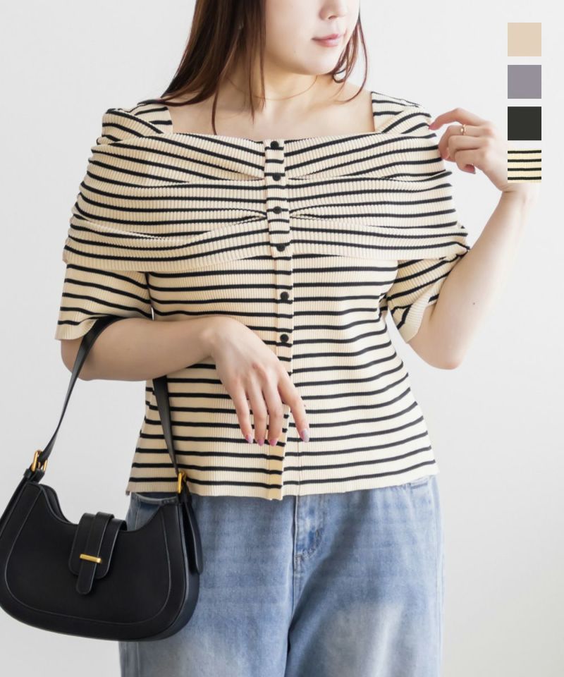 CLETTEオリジナル★フロントボタンオフショル風ニット | 大きいサイズ レディース専門店 CLETTE(クレット)【公式】