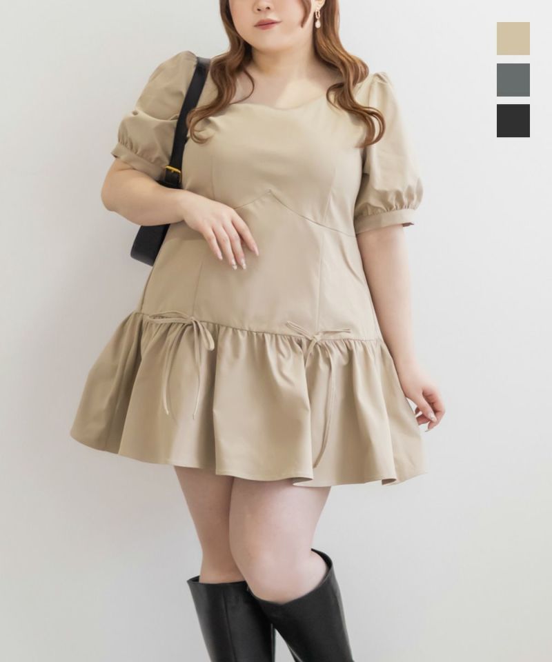 CLETTEオリジナル★ローウエストリボン使いミニワンピース | 大きいサイズ レディース専門店 CLETTE(クレット)【公式】