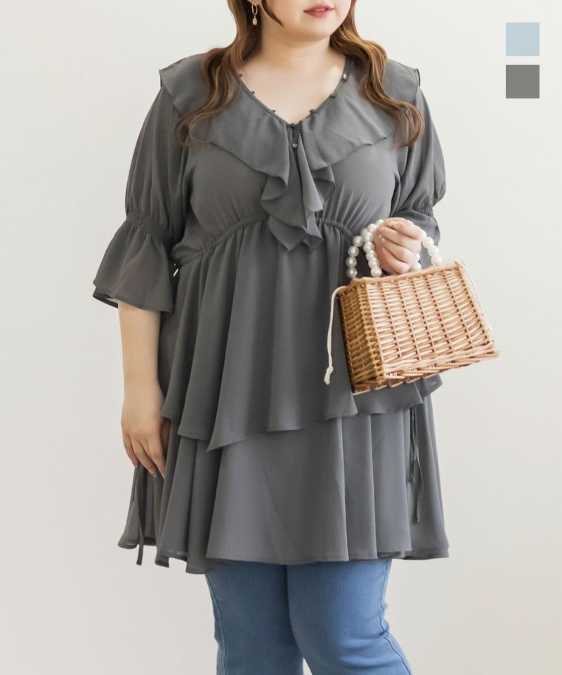 CLETTEオリジナル★シアーフリルチュニックブラウス | 大きいサイズ レディース専門店 CLETTE(クレット)【公式】