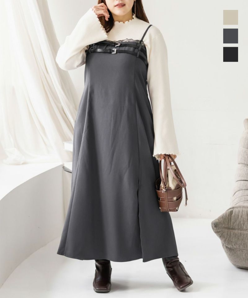 CLETTEオリジナル★ベルトデザインスリットキャミワンピース | 大きいサイズ レディース専門店 CLETTE(クレット)【公式】