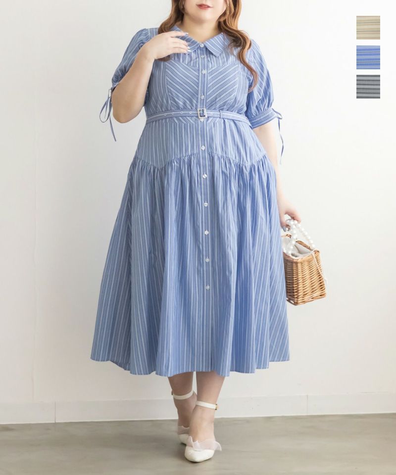 CLETTEオリジナル切替デザインストライプシャツワンピース | 大きいサイズ レディース専門店 CLETTE(クレット)【公式】