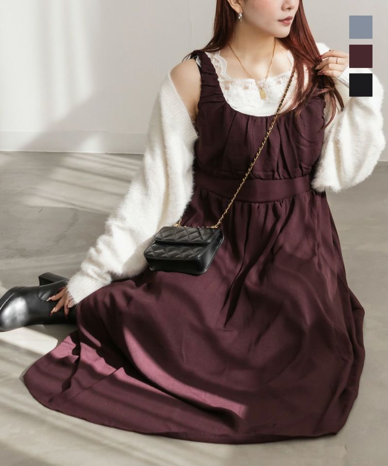 CLETTEオリジナルギャザーデザインノースリーブワンピース | 大きいサイズ レディース専門店 CLETTE(クレット)【公式】